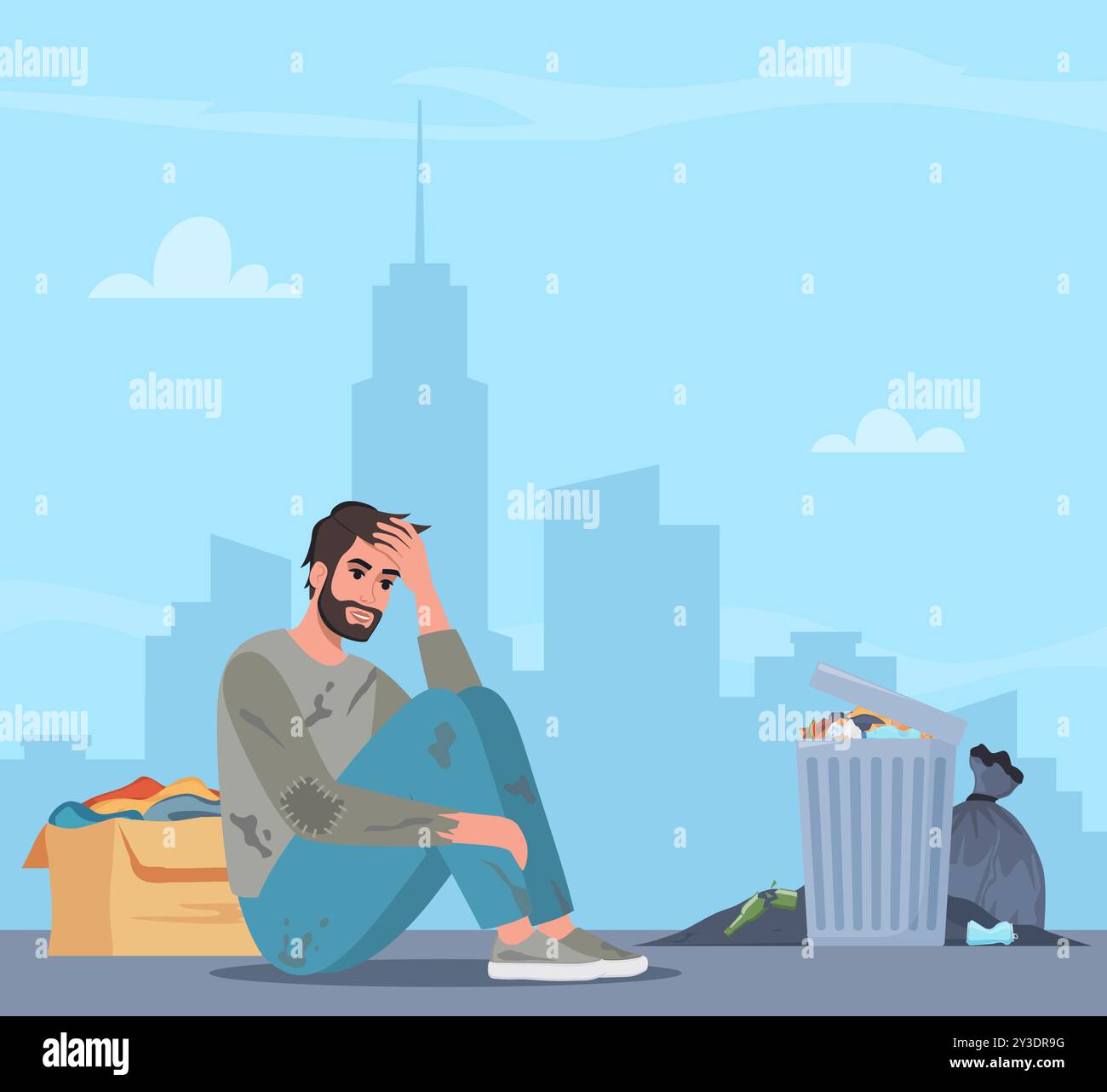 Homeless man sitting on city Stock Vector Images - Alamy