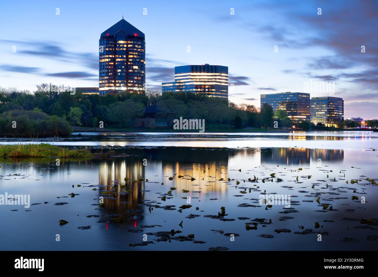 Bloomington, Minnesota, USA cityscape on Lake Normandale at dawn Stock ...