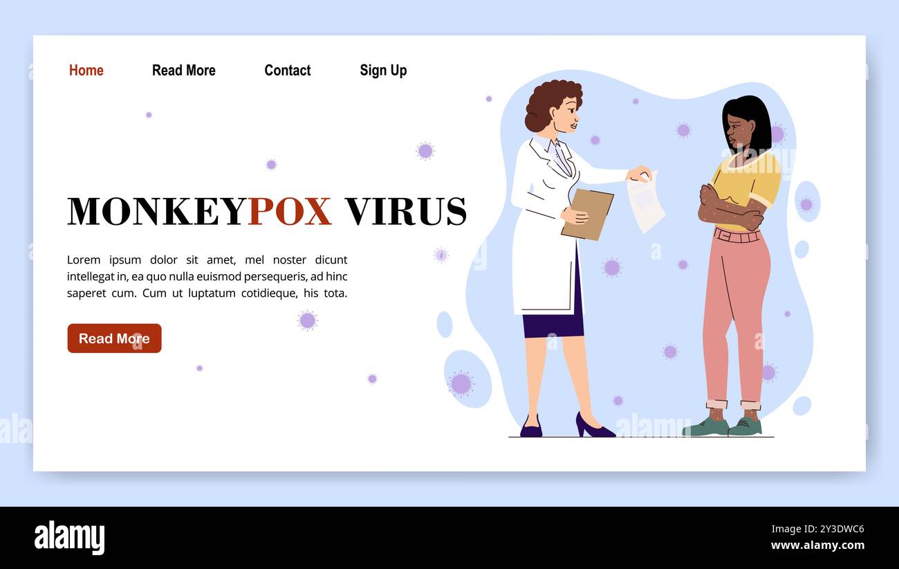 Danger of Mpox virus concept banner. Infected woman from monkey receive ...
