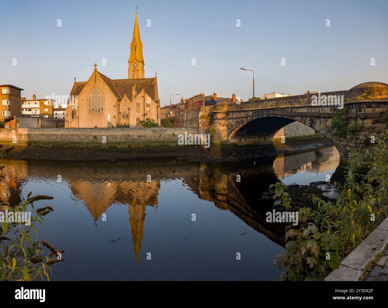 St Patricks Church Ringsend next to the River Dodder in Dublin, Ireland ...