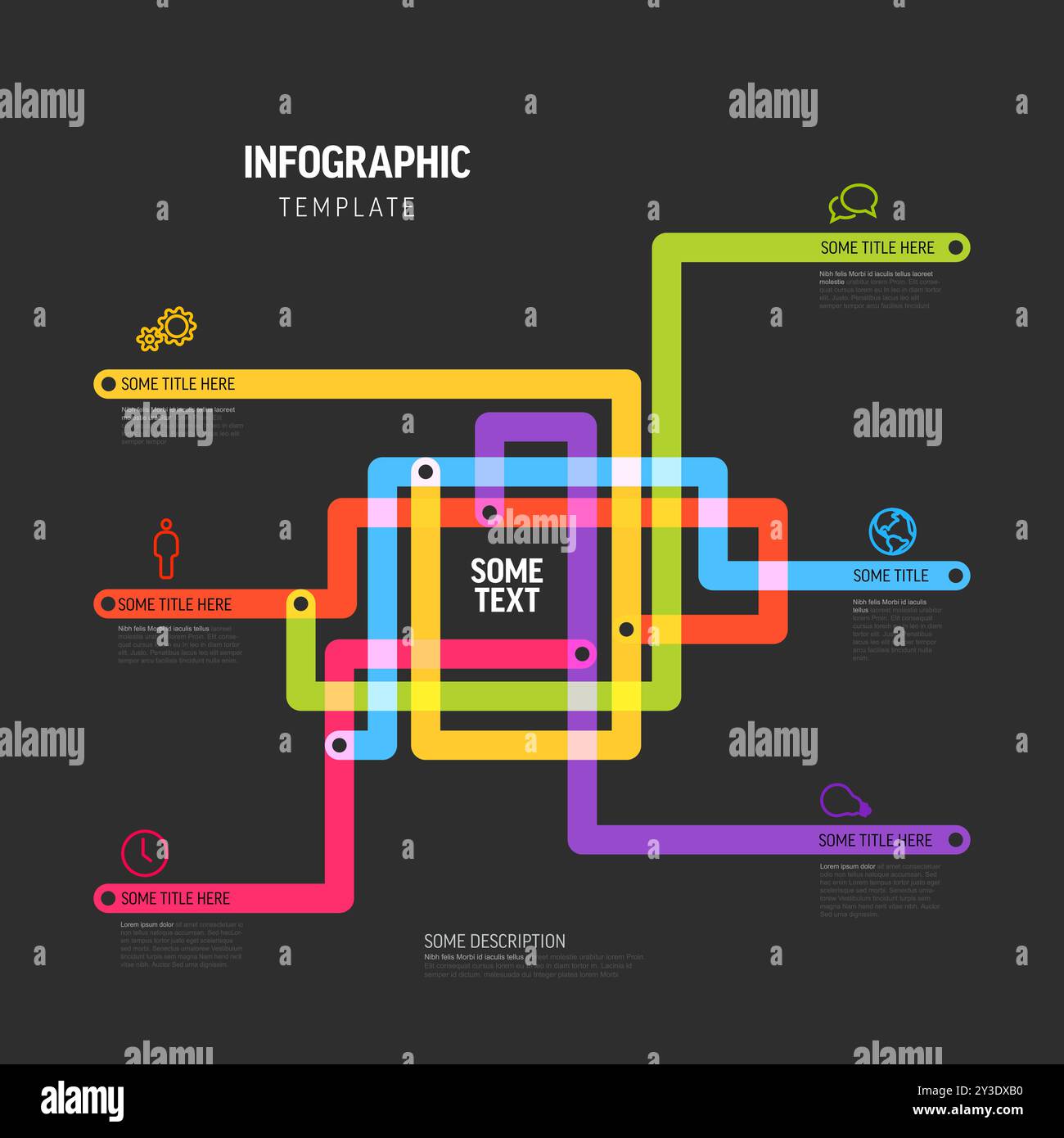 Multipurpose dark infographic template with color lines that makes some ...