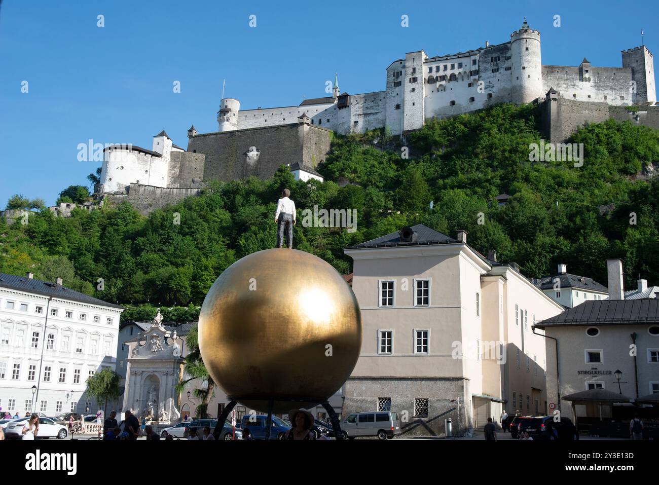 The Golden Ball of the Sphaera, a 2007 sculpture by Stephan Balkenhol ...