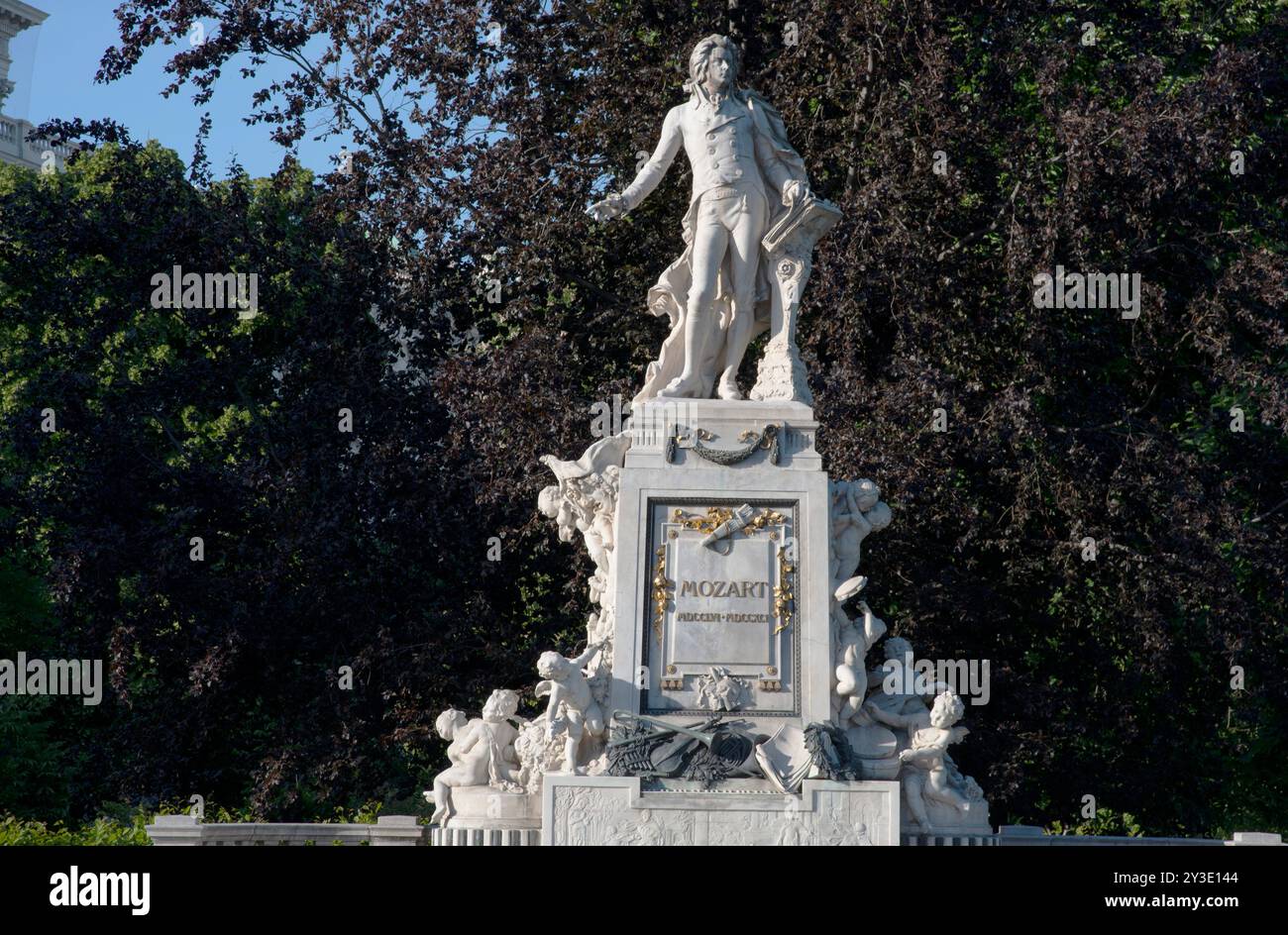 The marble statue of Mozart erected in 1896 to commemorate his memory ...