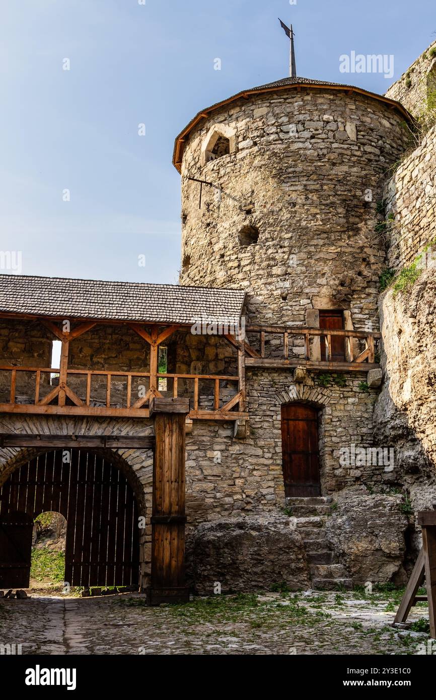 Old castle. Stone medieval Russian Gate. Courtyard. Kamianets-Podilskyi ...