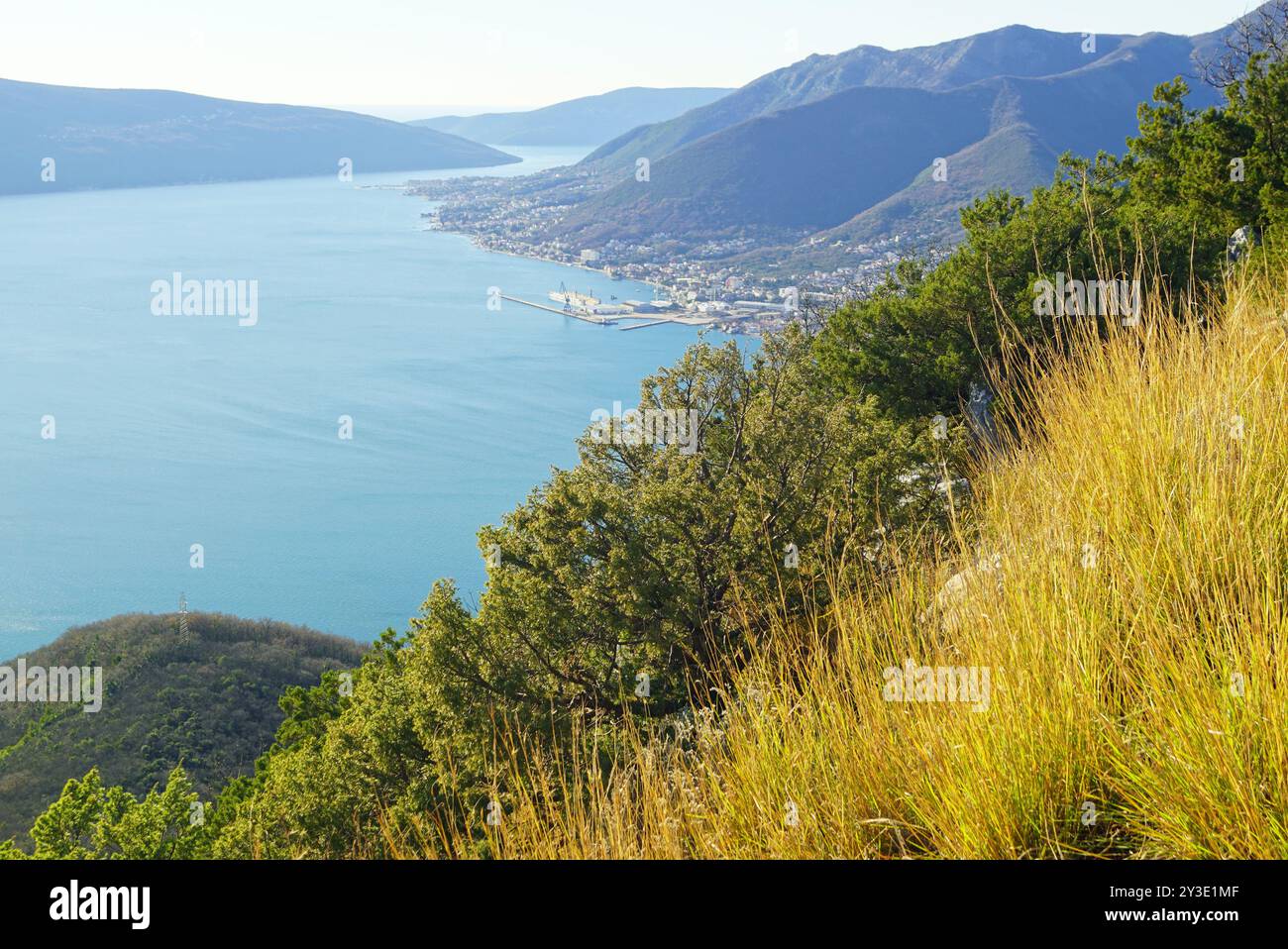 View of the Bay of Kotor from Mount Vrmac: sea, mountains and the ...