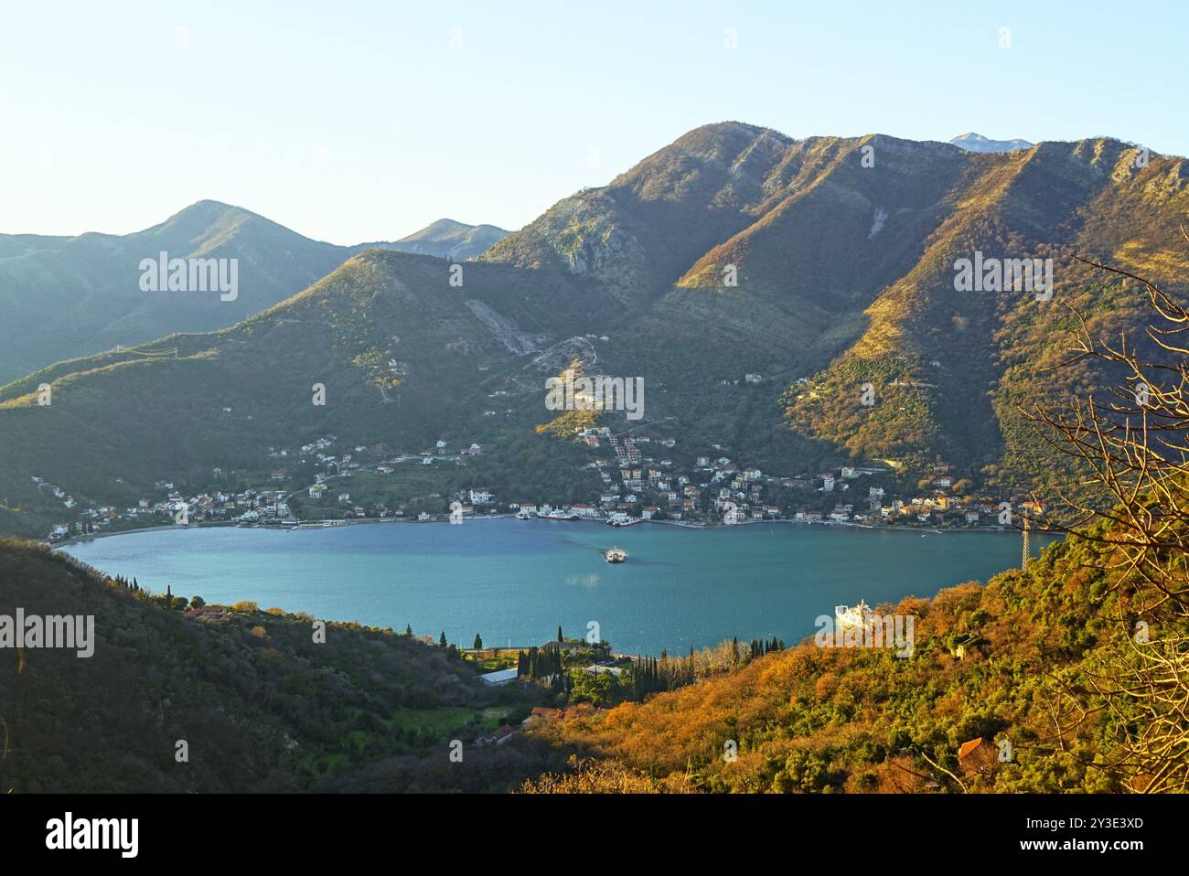 Aerial view of the Verige Strait in Montenegro: the shores of the Bay ...