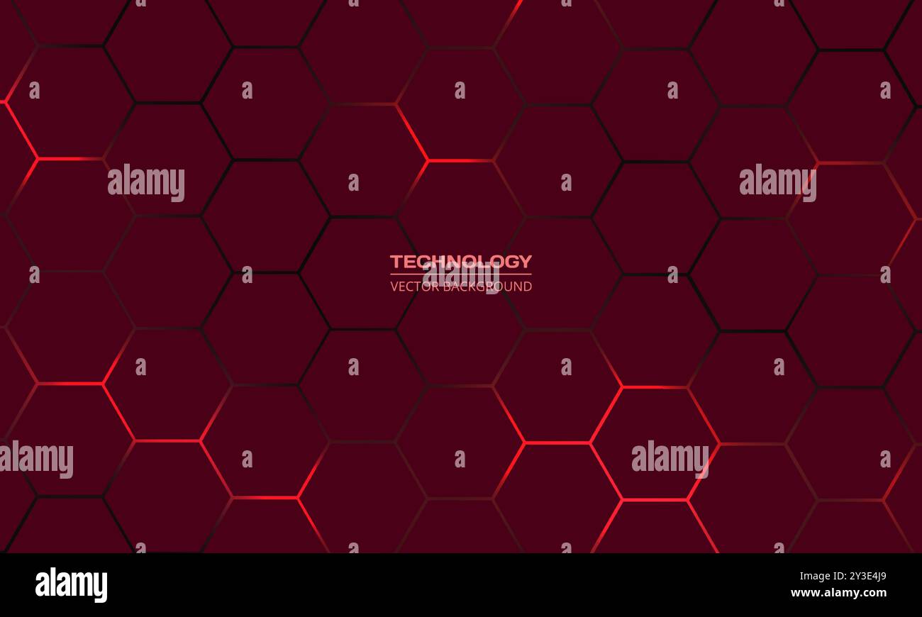 Red hexagon abstract technology background with red colored bright ...