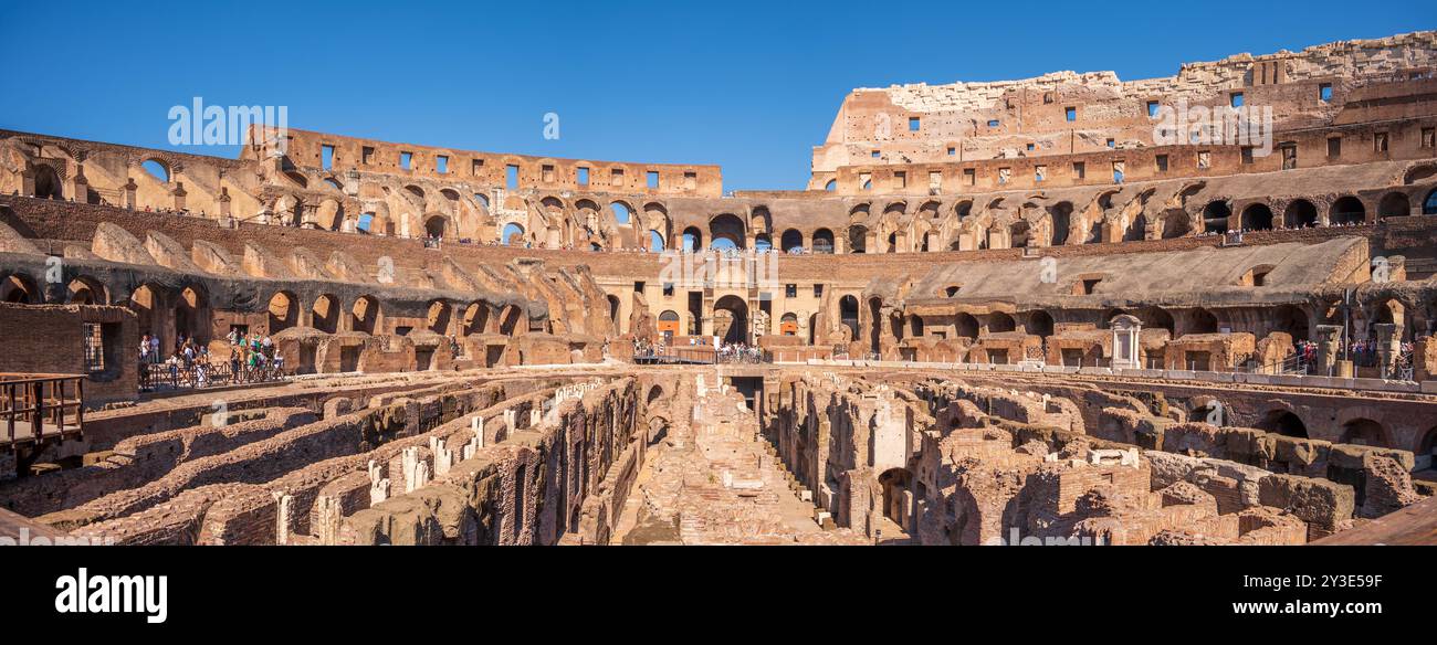 Rome, Italy - August 13, 2024: Panorama of the nside of the Colosseum ...