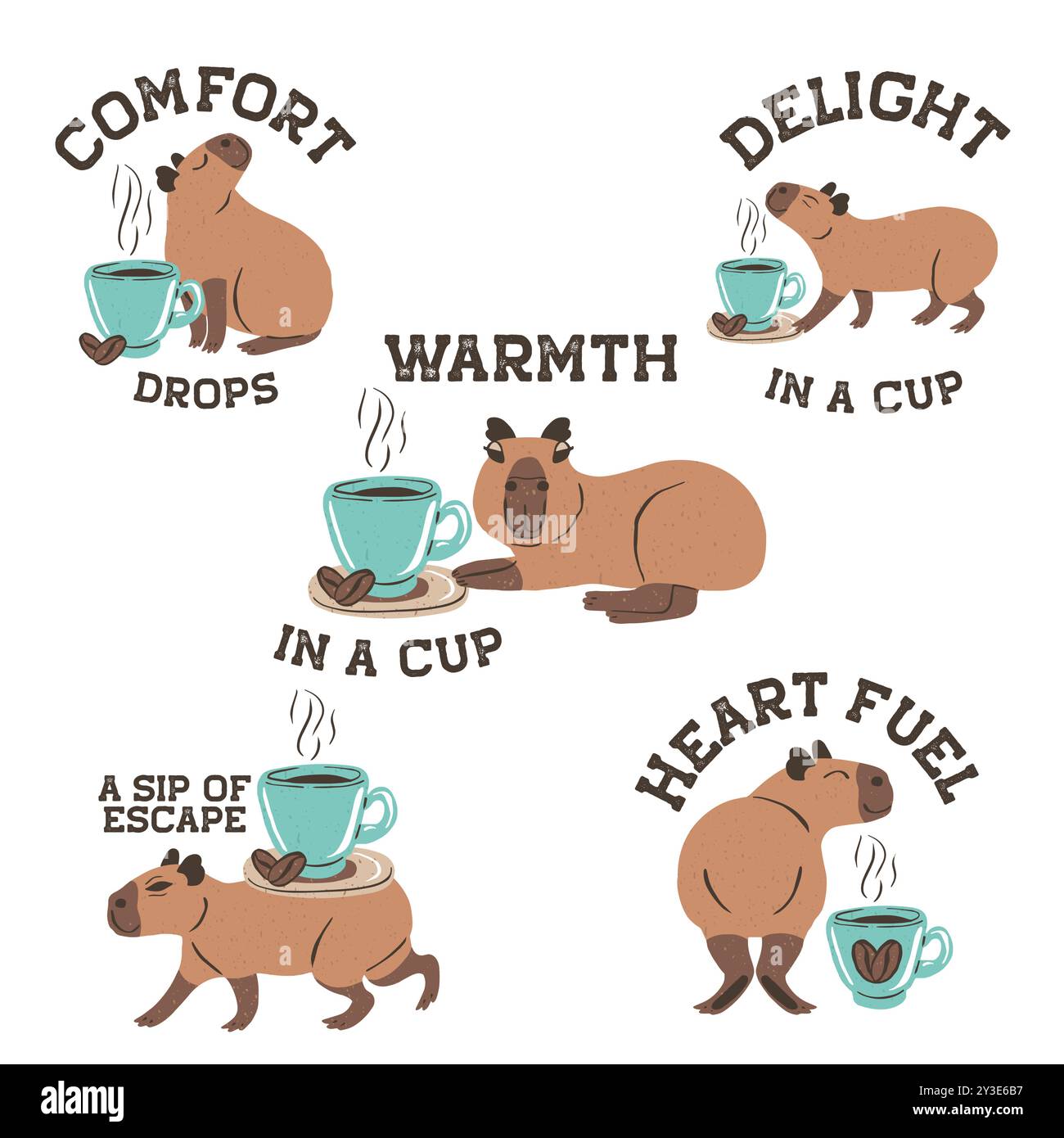 Funny Capybaras with cup of cappuccino coffee with inspirational quotes ...