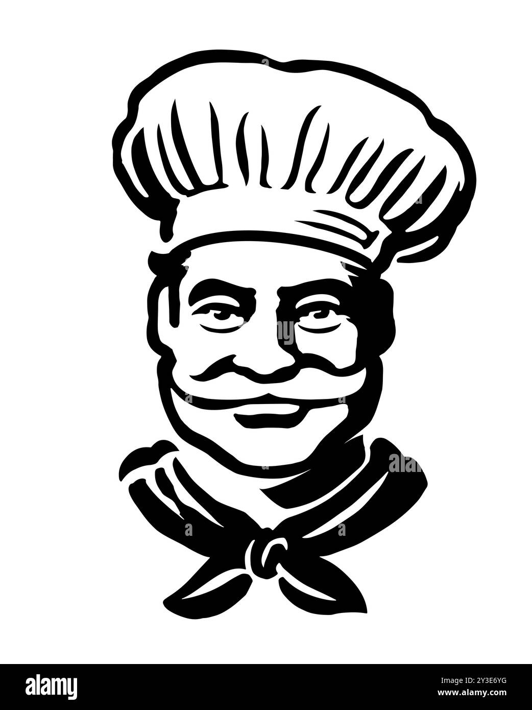 Happy elderly chef in hat sketch. Hand drawn portrait of male cook ...