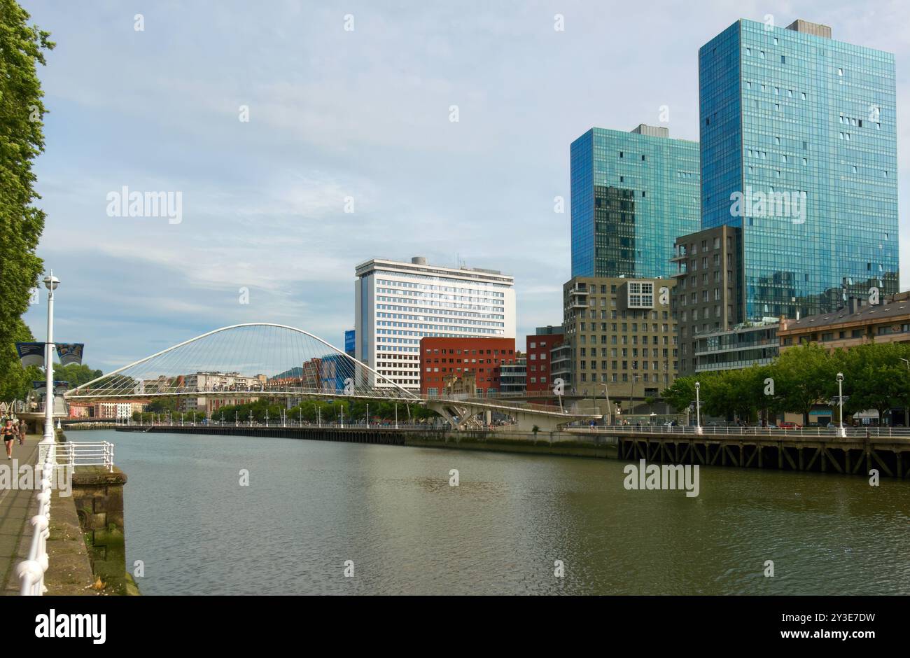 The twin towers of the Isozaki Gate complex and the tied arch Zubizuri ...