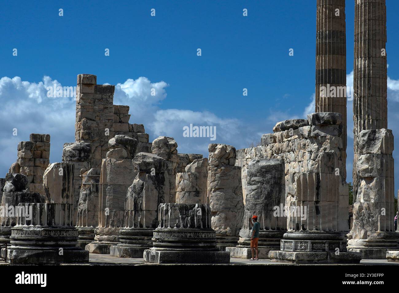 People visit the ruins of Temple of Apollo in City of Didim, Turkey ...