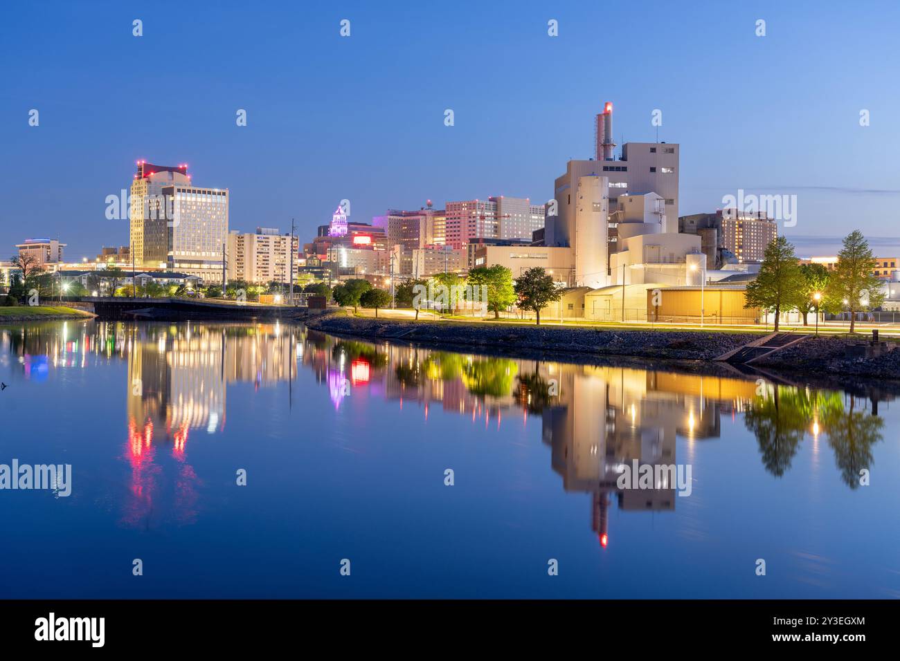 Rochester, Minnesota, USA cityscape on the Zumbro River at blue hour ...