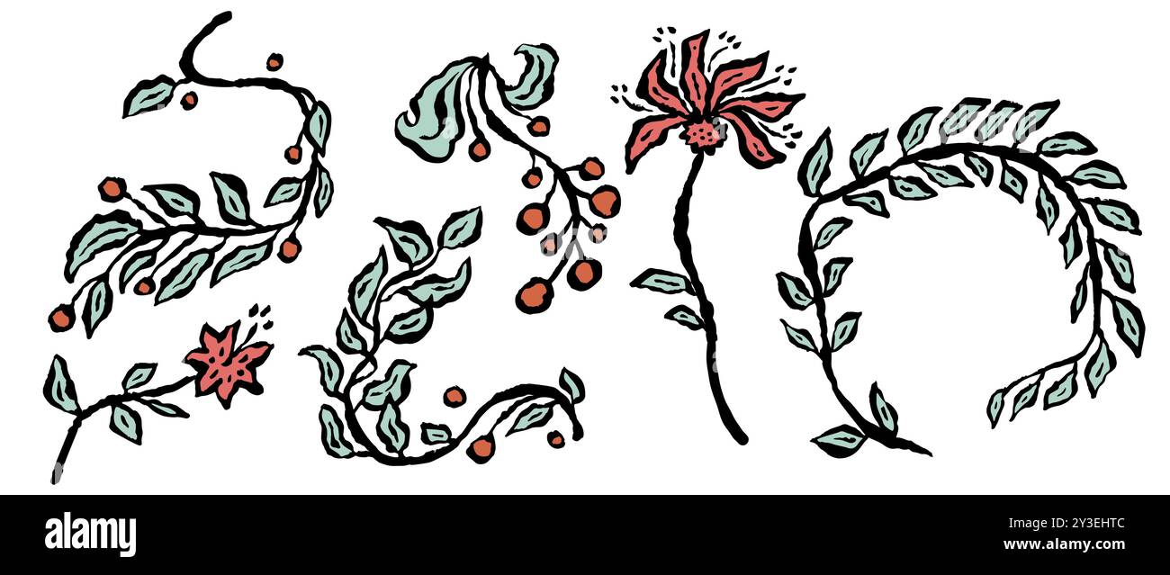 Set of abstract inky flowers sketches isolated on white Stock Vector ...