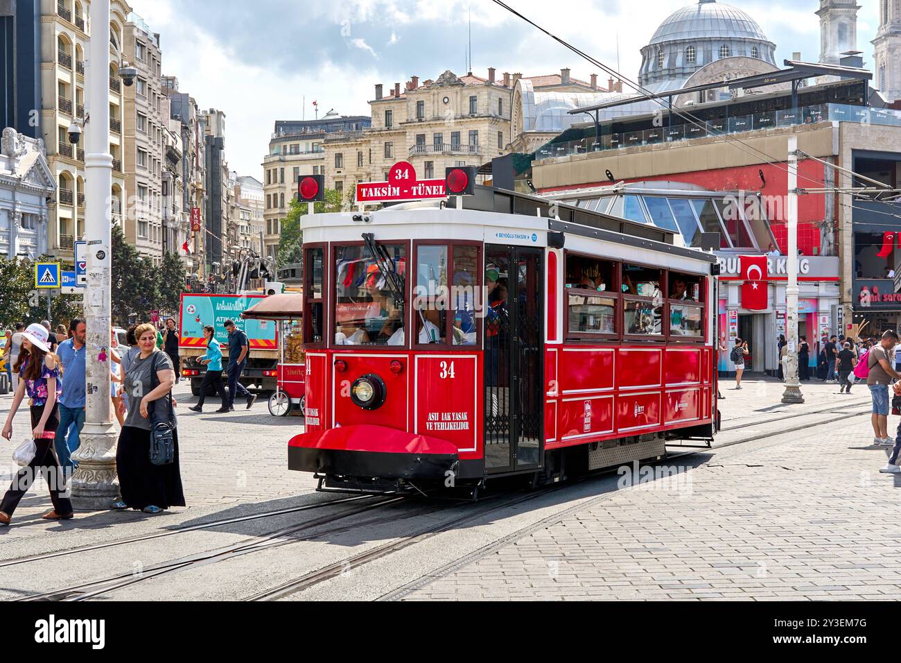 Istanbul, Turkey - September 2, 2024: The historic red streetcar on ...