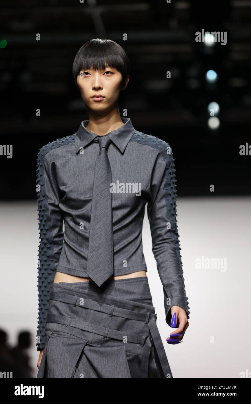 London, UK. Friday September 13, 2024. A model on the catwalk at the ...