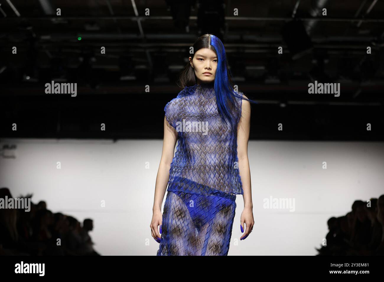 London, UK. Friday September 13, 2024. A model on the catwalk at the ...