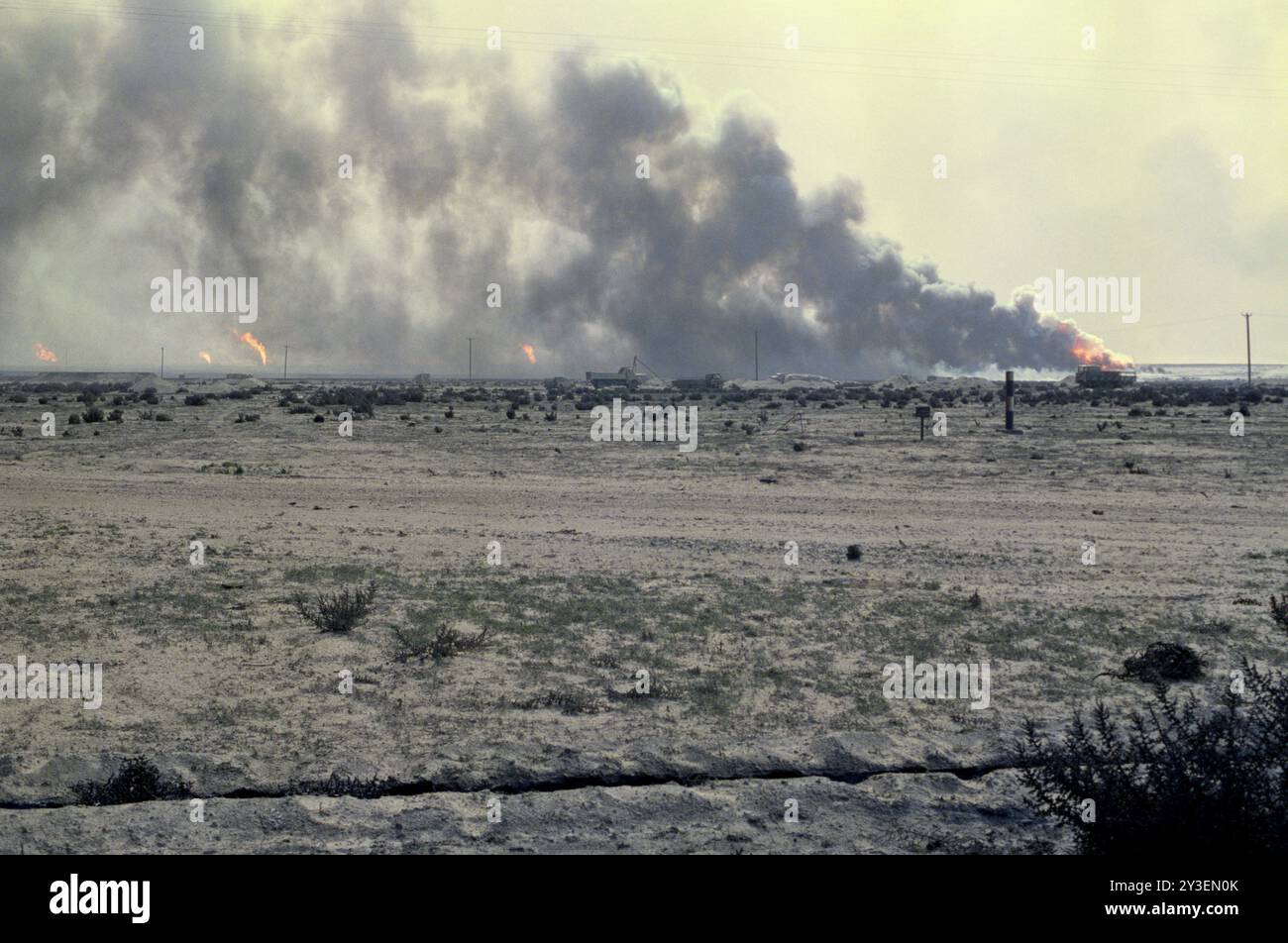 First Gulf War: 7th March 1991 Burning oil wells and smoke form a ...