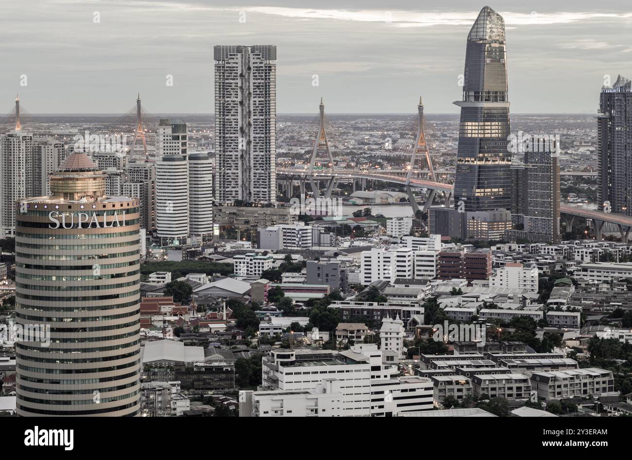 Bangkok, Thailand - 29 Aug, 2024 - Aerial view of KingBridge tower ...