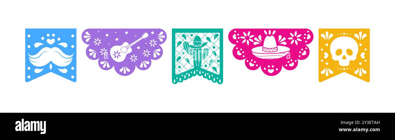 Day of the Dead flag set, elements on isolated blom background vector ...