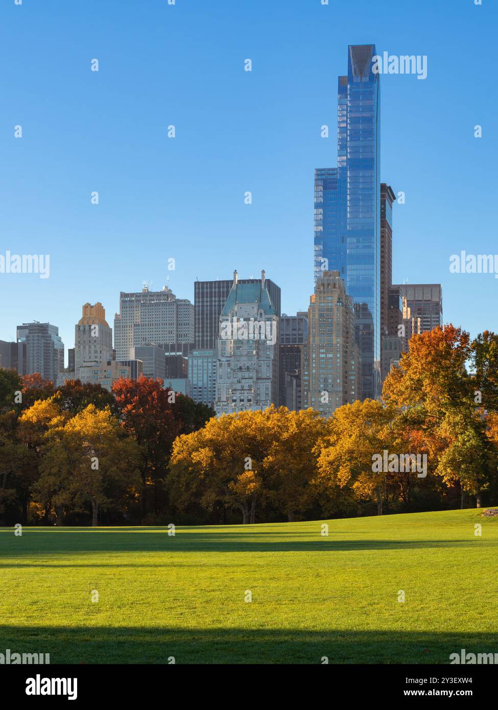 New York City Central Park Sheep Meadow in Fall with view of Midtown ...
