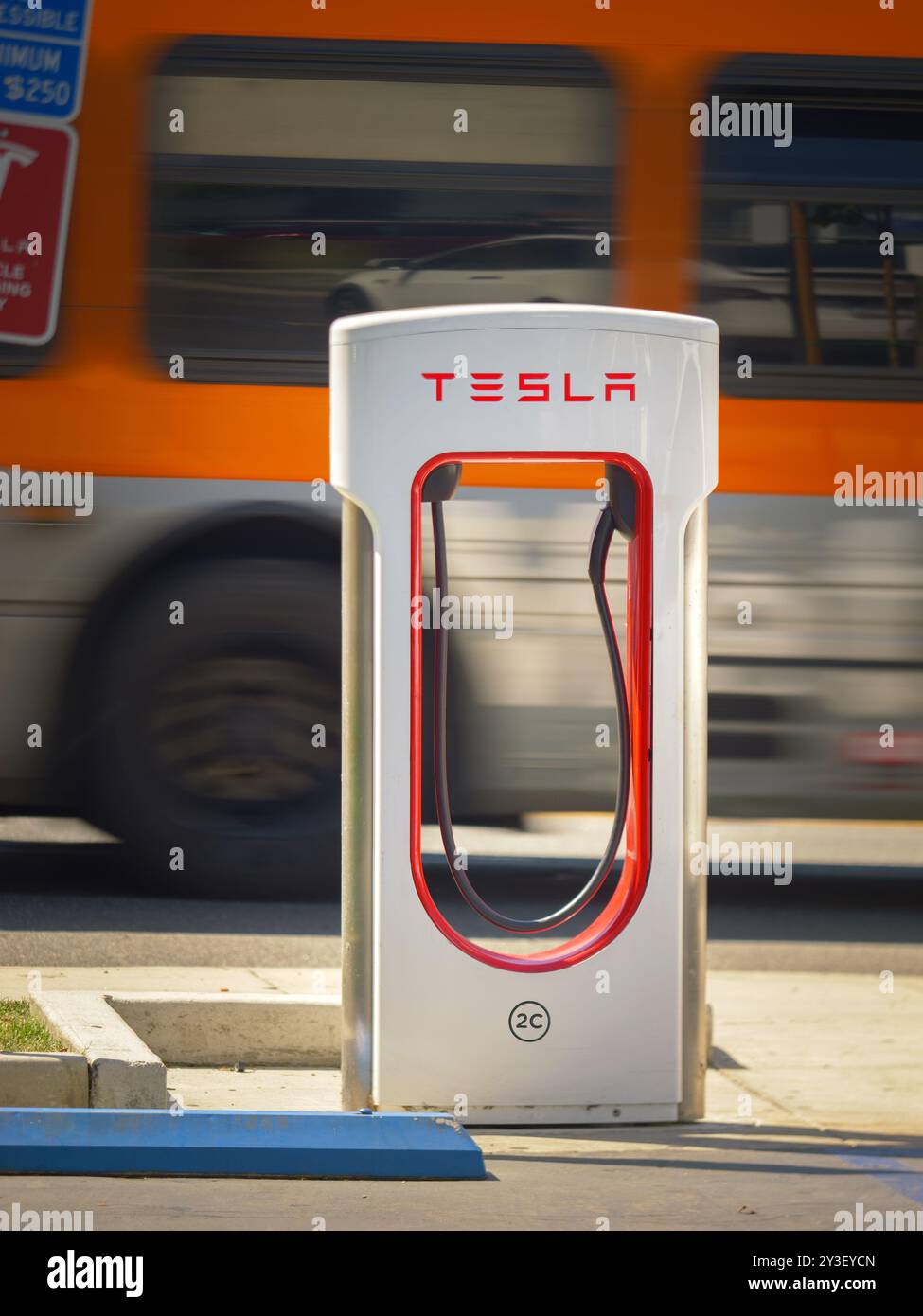 LOS ANGELES, CA - June 25, 2024: Tesla Supercharger charging station in ...