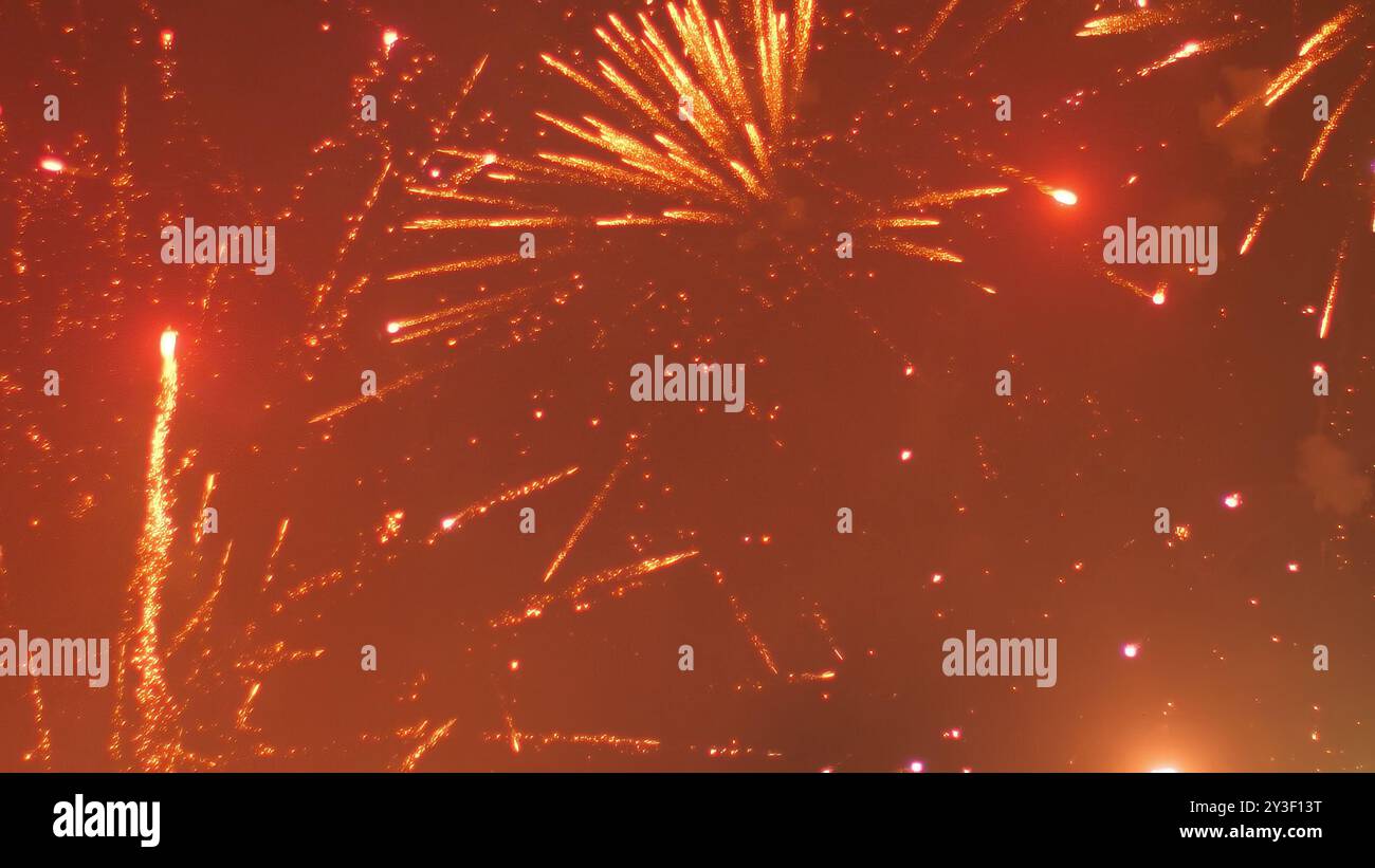 Beautiful fireworks display creates a joyful celebratory energetic ...