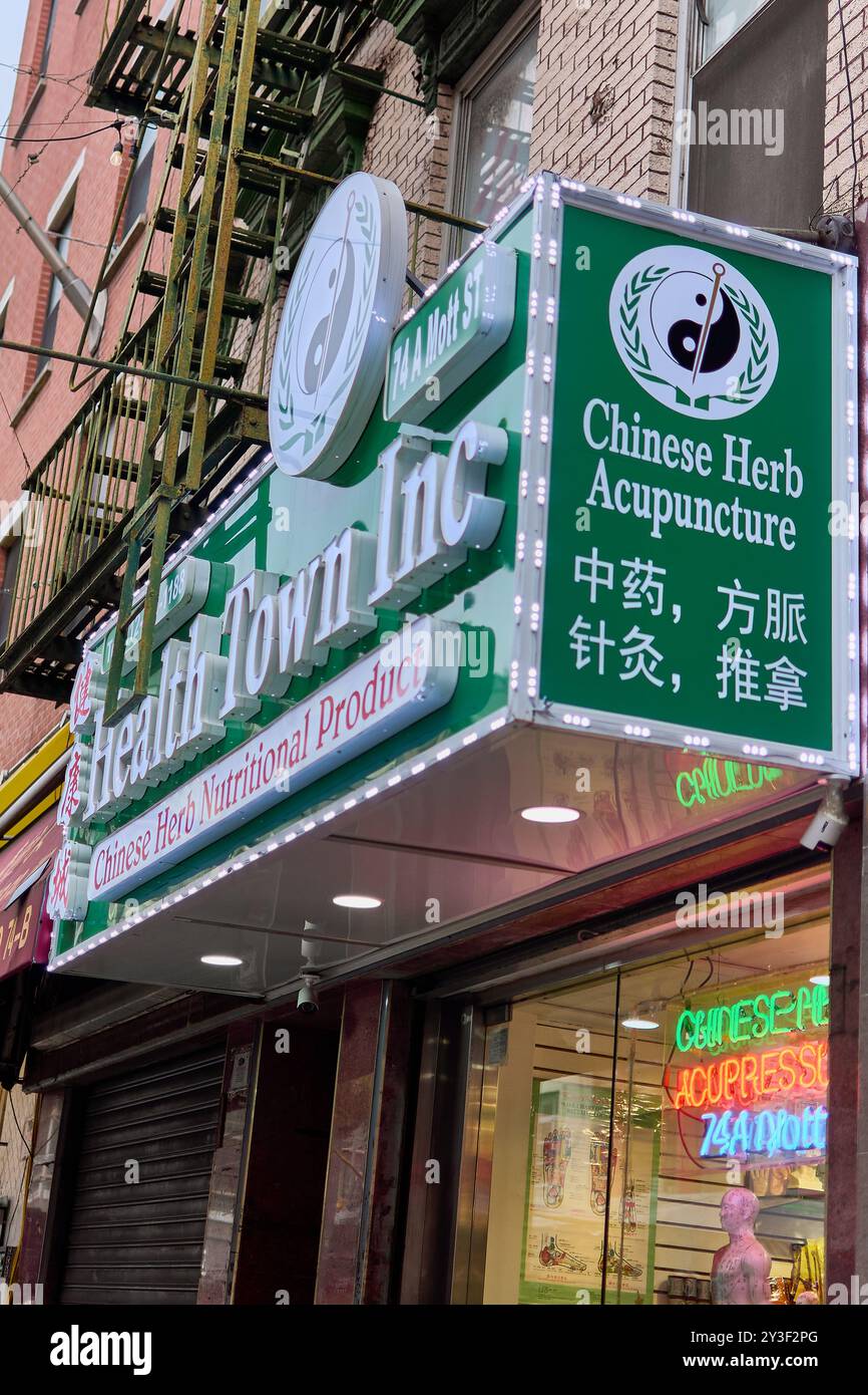 New York, United States -September 13,2024: Vibrant signage of a health ...