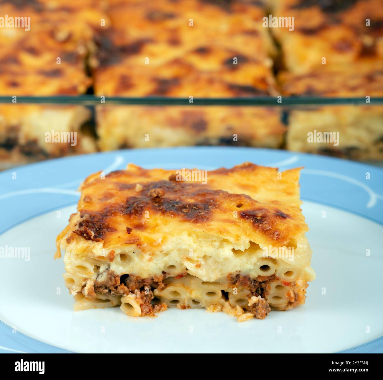 Pastitsio, traditional Greek food, with Ground Beef, baked pasta and ...