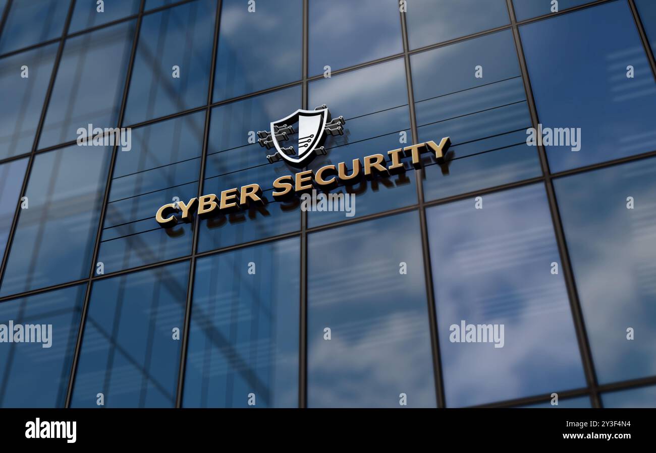 Cyber Security glass building concept. Digital protection server center ...