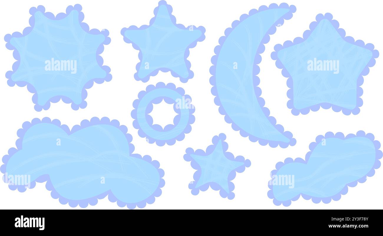 Set of scallop edge frames. Blue shapes textured charcoal chalk on ...