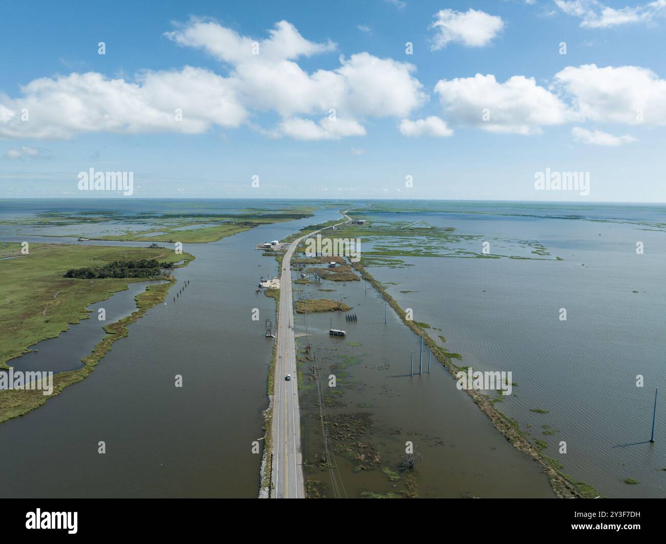 Aerial view of flooded highway through Leeville, Louisiana, in the ...