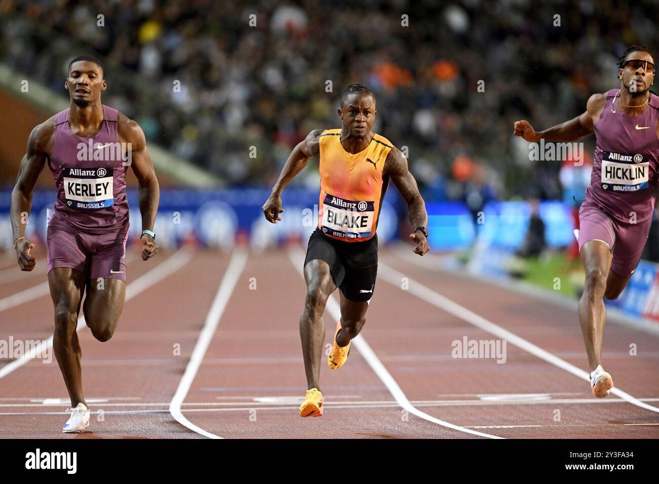 Ackeem Blake, of Jamaica, crosses the finish line to win the men's 100 ...