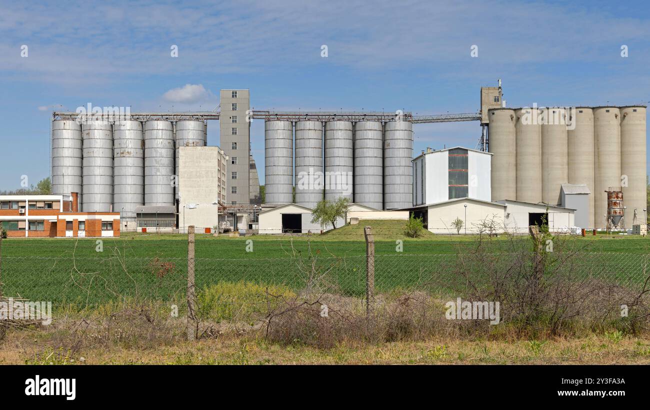 Tall Metal and Concrete Silo Grain Storage Farm Buildings Blue Sky ...