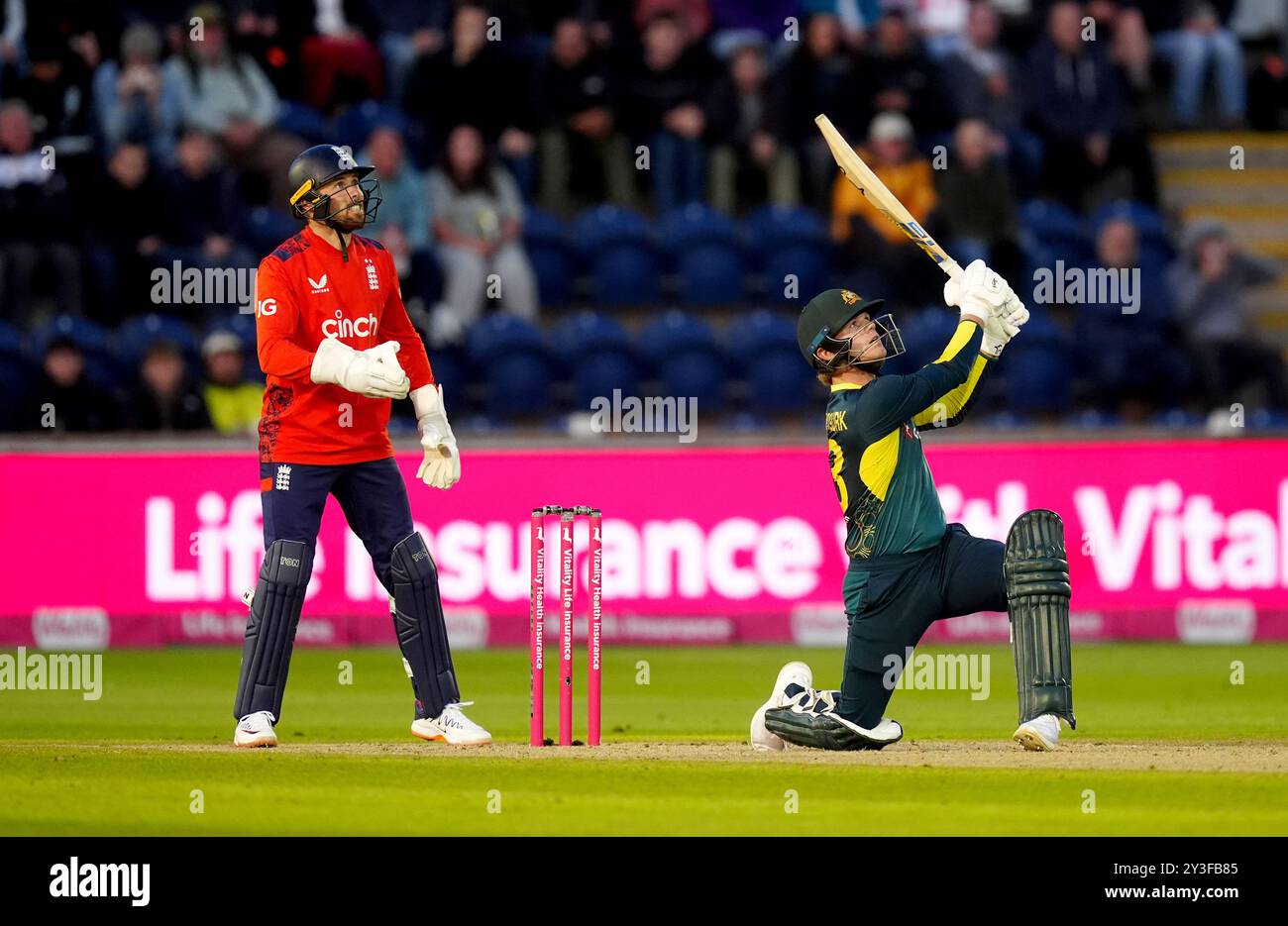 Australia's Jake Fraser-McGurk is caught out by England's Jamie Overton ...