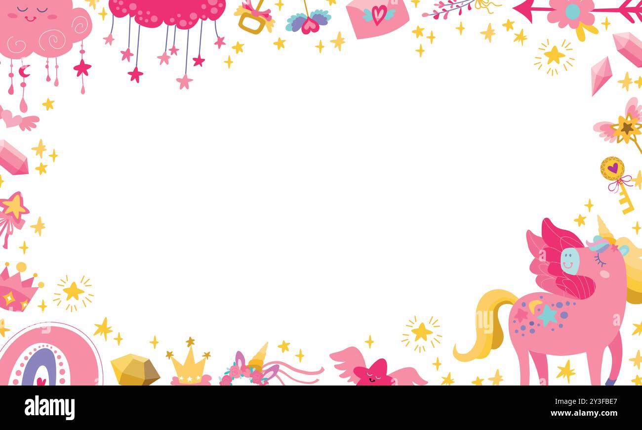 Cute Unicorn magical frame design for memo, sticky notes, planner ...