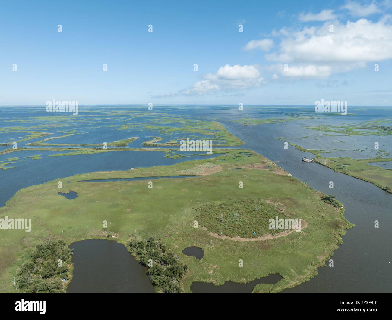Aerial view of flooded highway through Leeville, Louisiana, in the ...