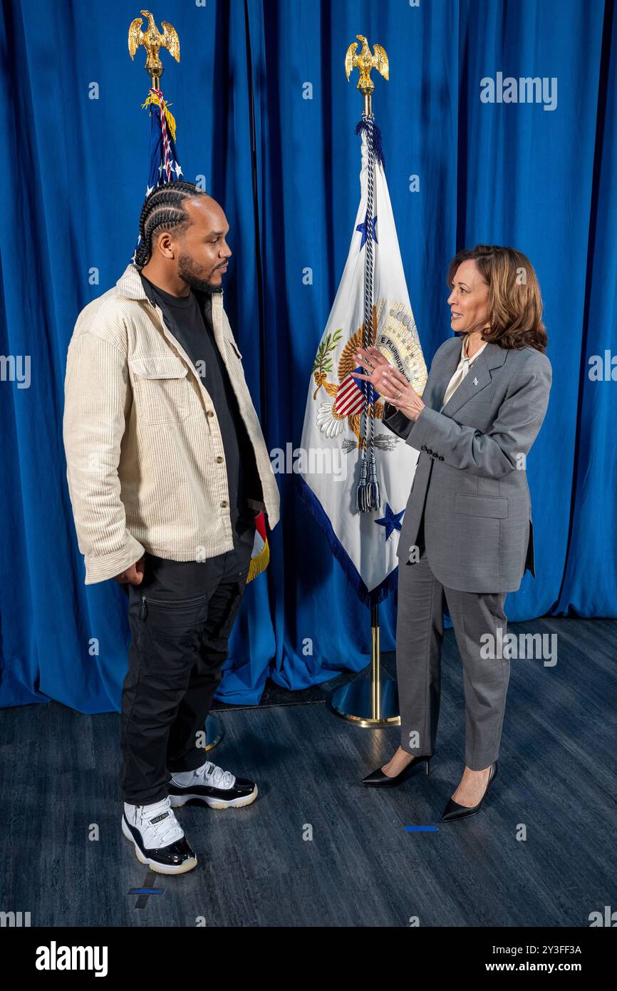 Vice President Kamala Harris records a digital video with small ...