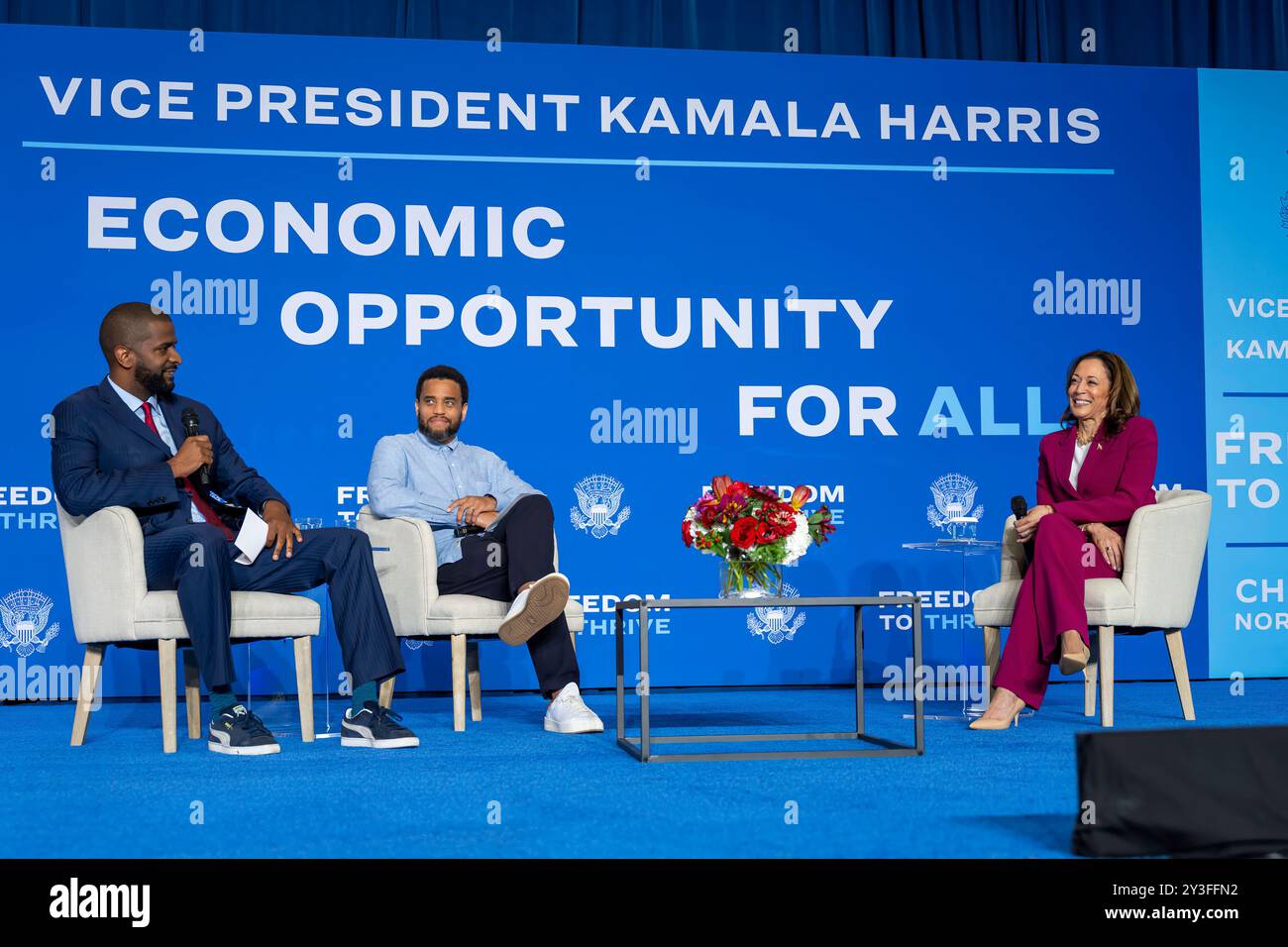 Vice President Kamala Harris participates in a moderated conversation ...