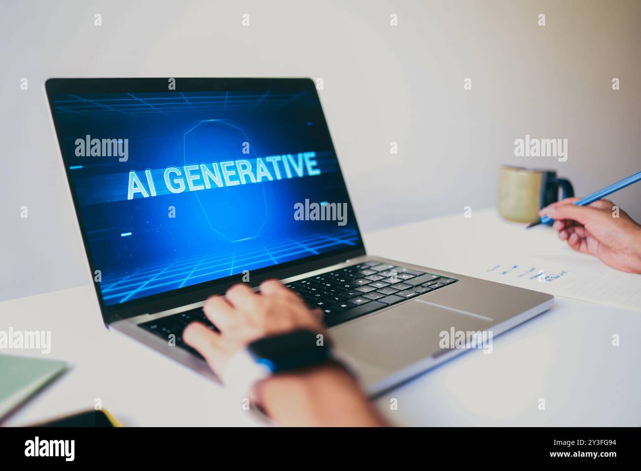 AI app. Hands chat with Artificial Intelligence software in computer at ...