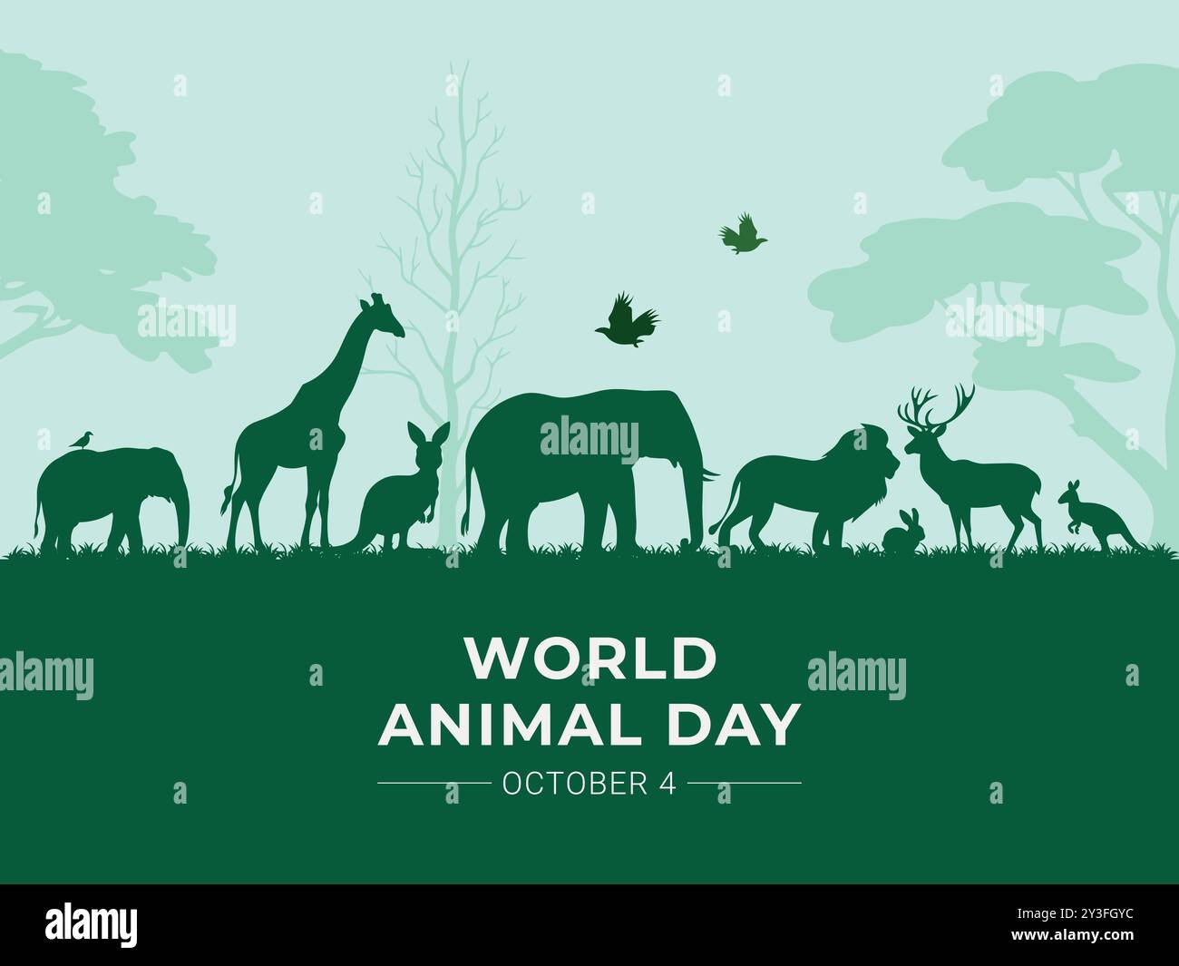 World Animal Day background, wildlife silhouette with giraffe, elephant ...