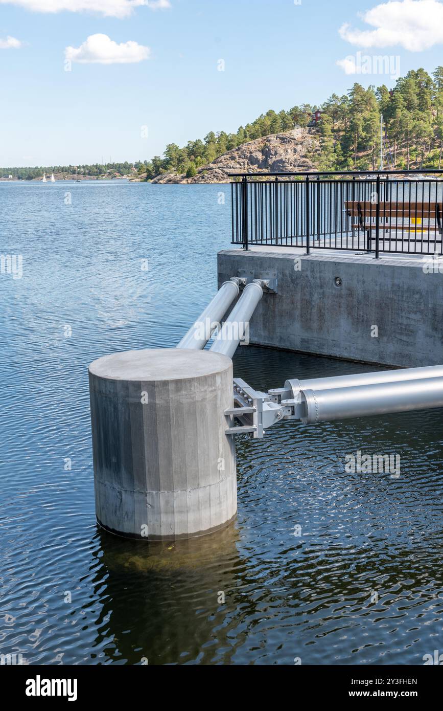 Passenger ship stop with benches in Sweden Stock Photo - Alamy