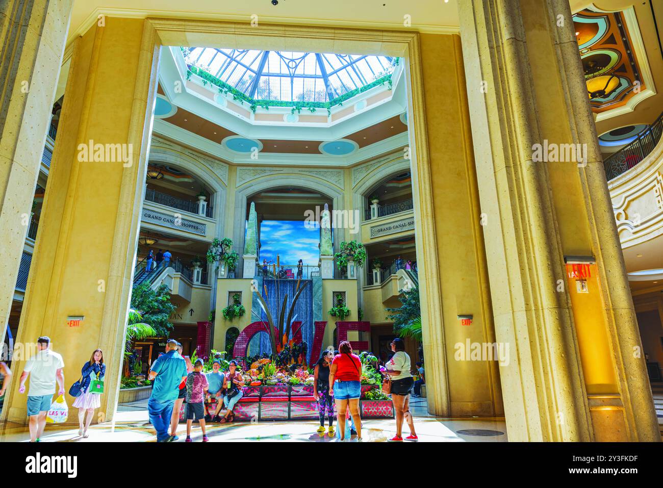 Interior view of Venetian hotel casino in Las Vegas with glass dome and ...