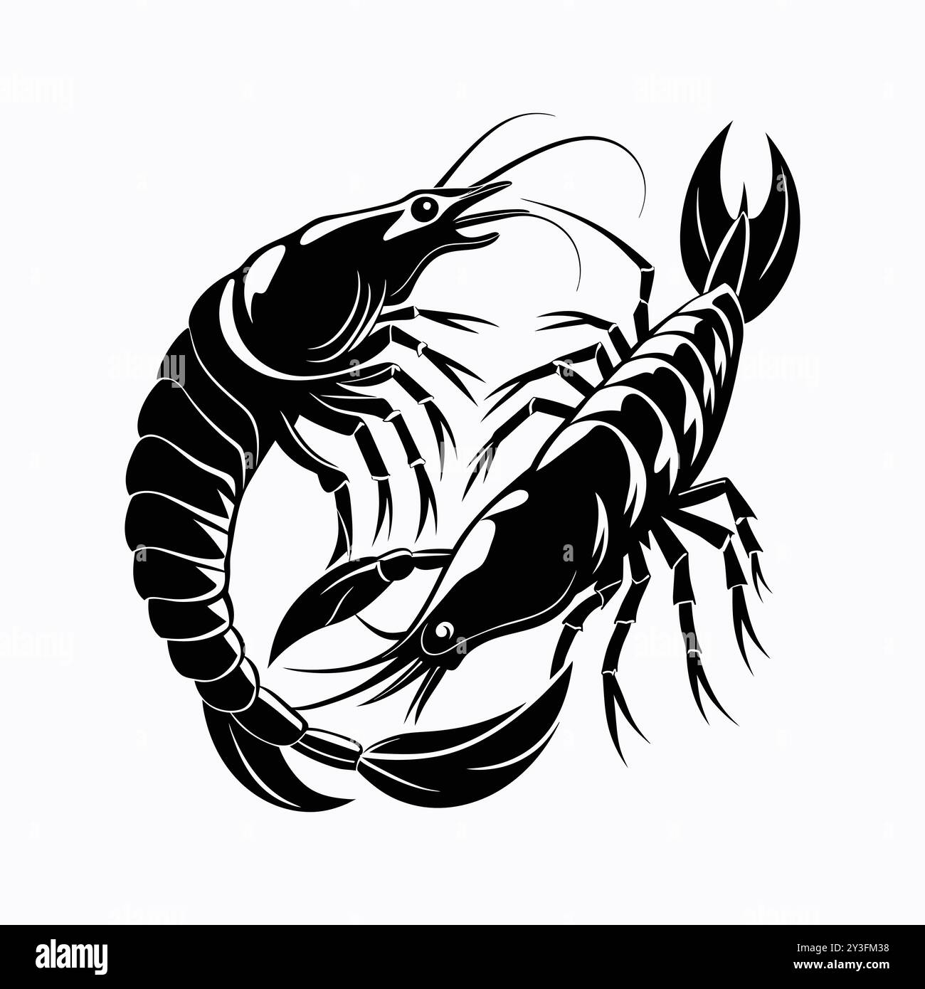 Elegant shrimp silhouette vector illustration isolated prawns Stock ...
