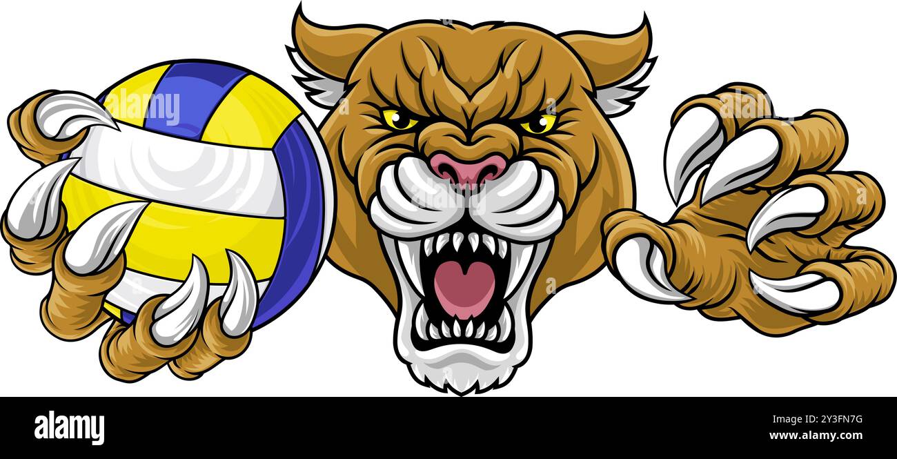 Cougar Panther Lion Puma Cat Volleyball Mascot Stock Vector Image & Art ...