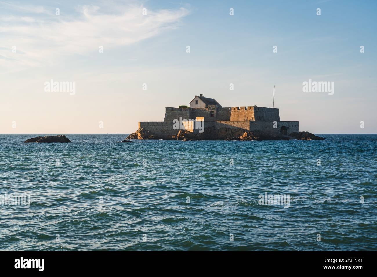 Fort National at high tide on the sea at Saint Malo, Brittany, France ...
