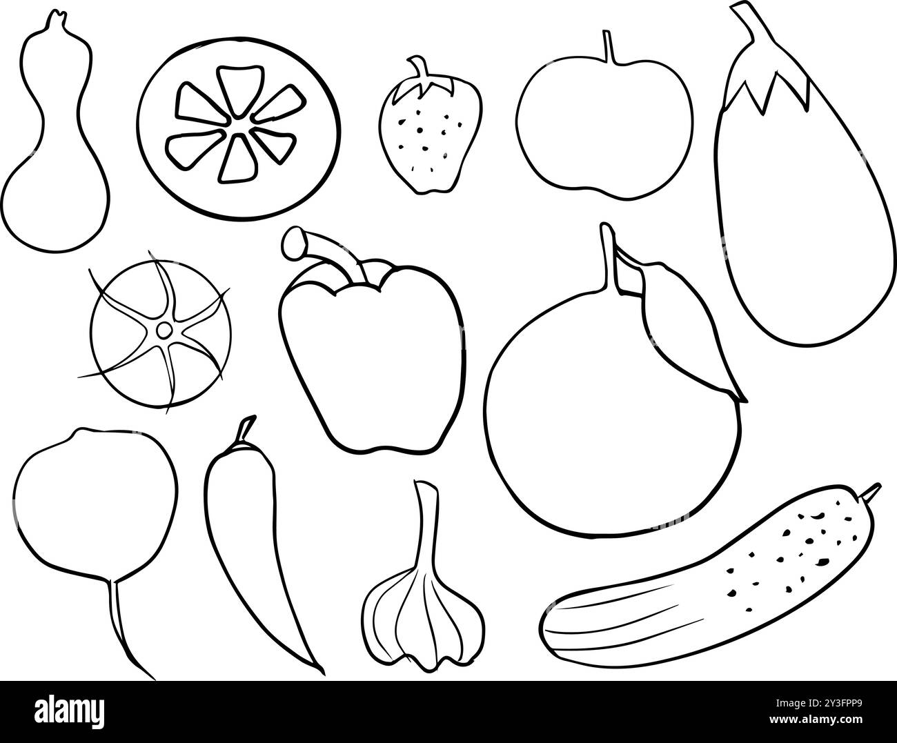 hand drawn fruits and vegetables collection, fruits and vegetables ...