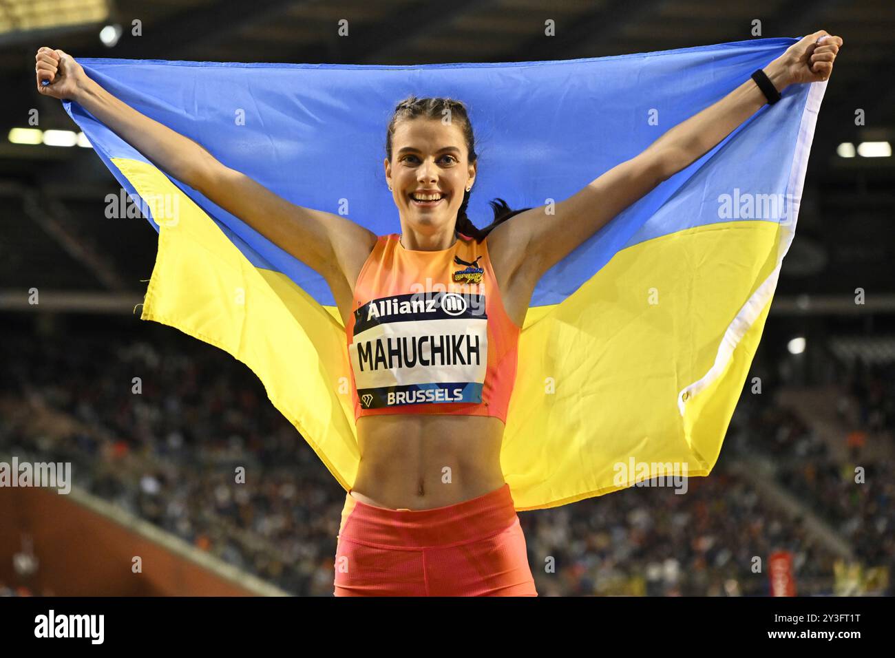 Yaroslava Mahuchikh, of Ukraine, poses after winning the women's high ...