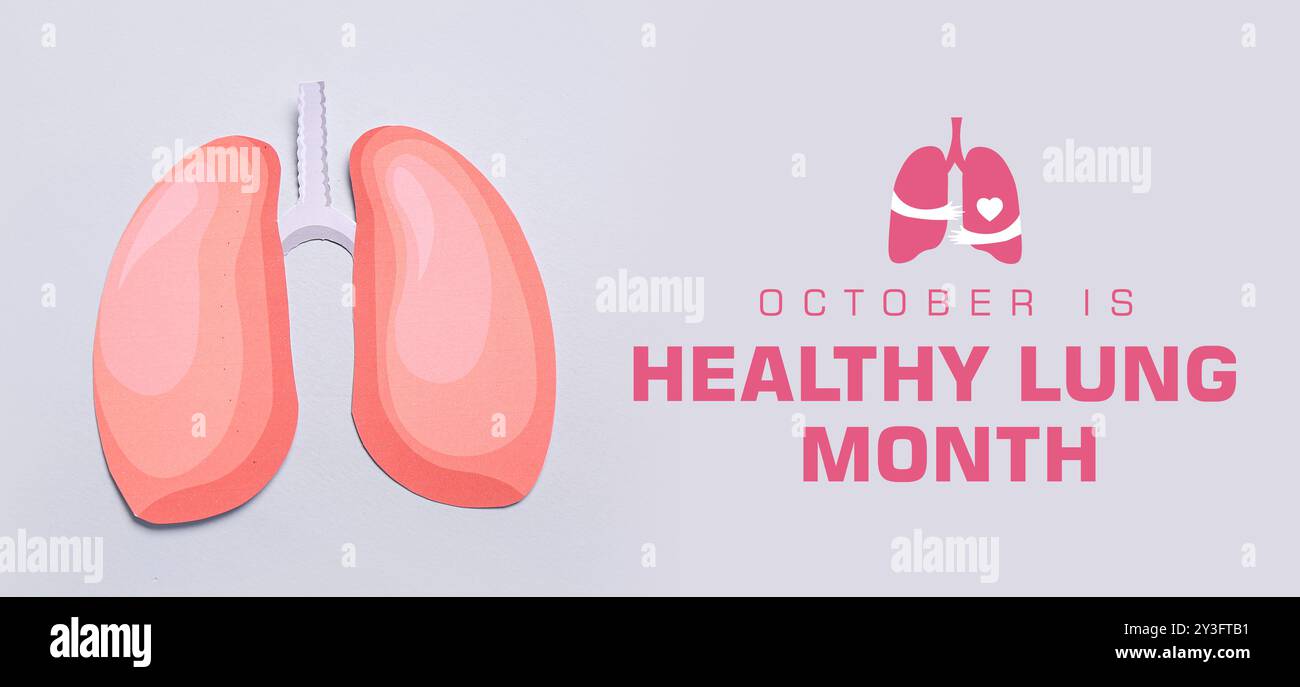 Paper lungs on grey background. Banner for Healthy Lung Month Stock ...