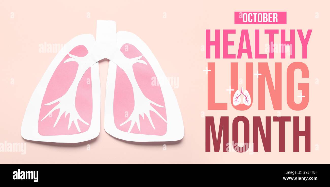 Paper lungs on beige background. Banner for Healthy Lung Month Stock ...